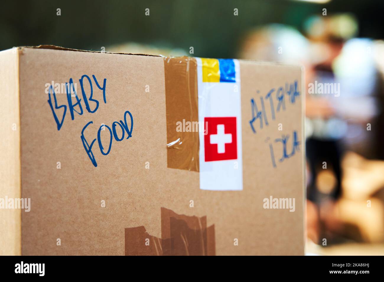 Boxes with humanitarian aid for Ukraine in volunteer centre warehouse ...