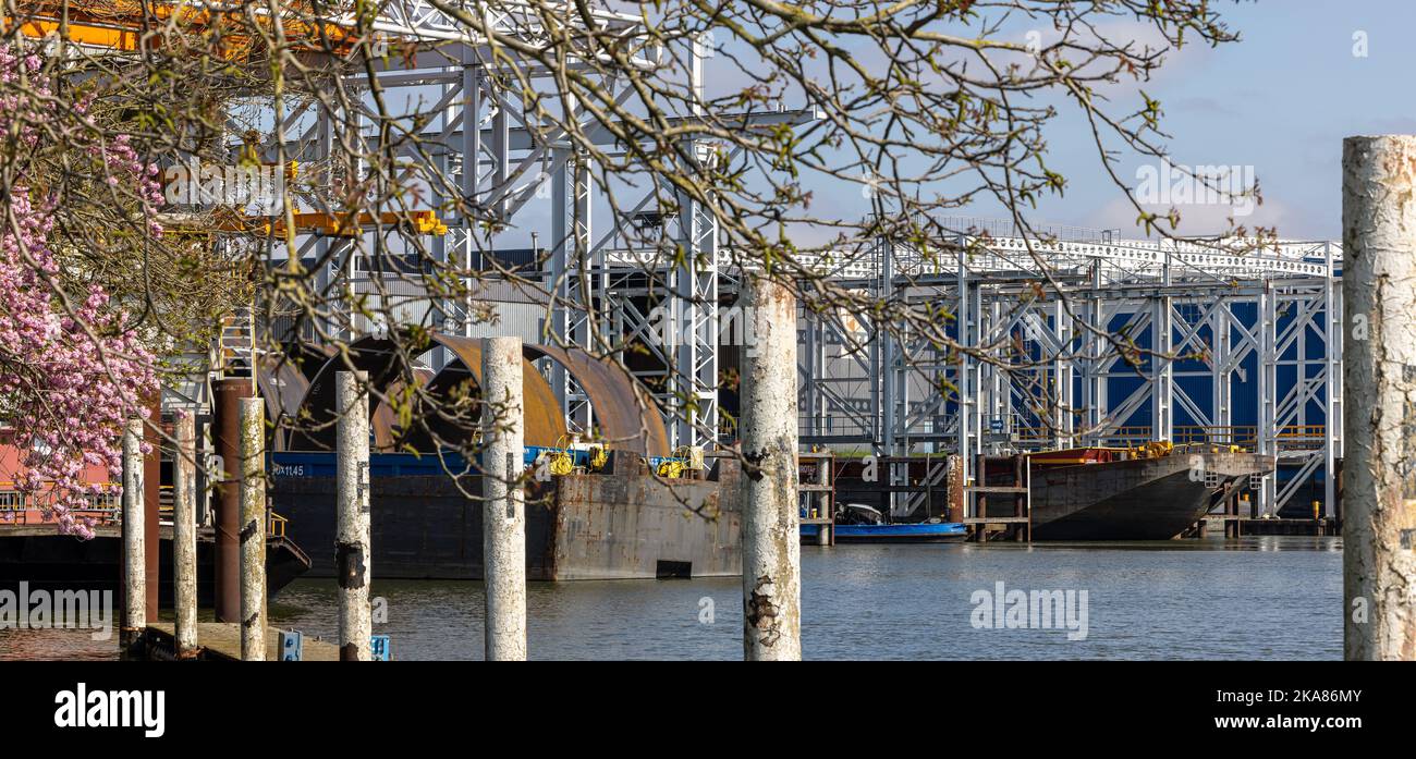 A closeup of a steel factory in an industrial harbor in Roermond Stock ...