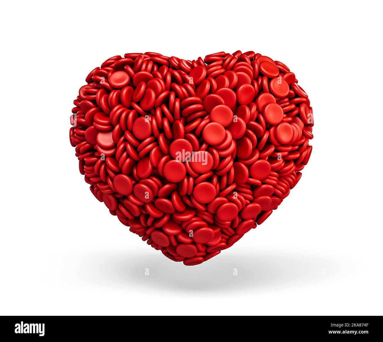 Red blood cells in the shape of a heart isolated on a white background ...