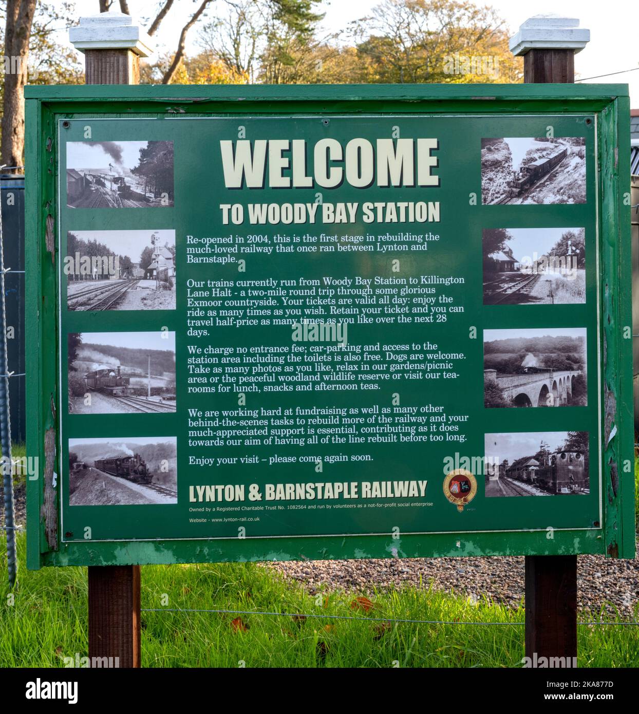 Welcome to sign at Woody Bay Station, The Lynton & Barnstaple Railway ...