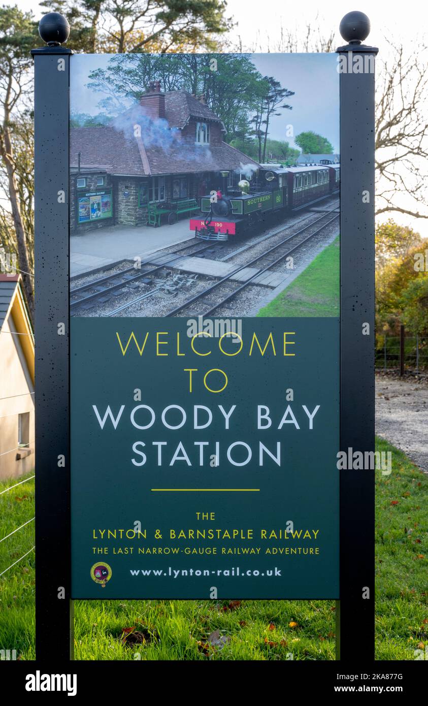 Welcome to sign at Woody Bay Station, The Lynton & Barnstaple Railway ...