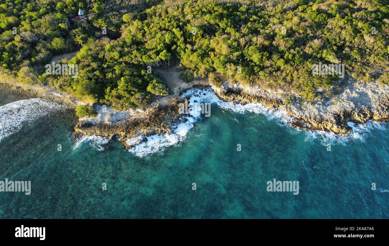 An aerial view of a seascape and the coastal forest Stock Photo - Alamy