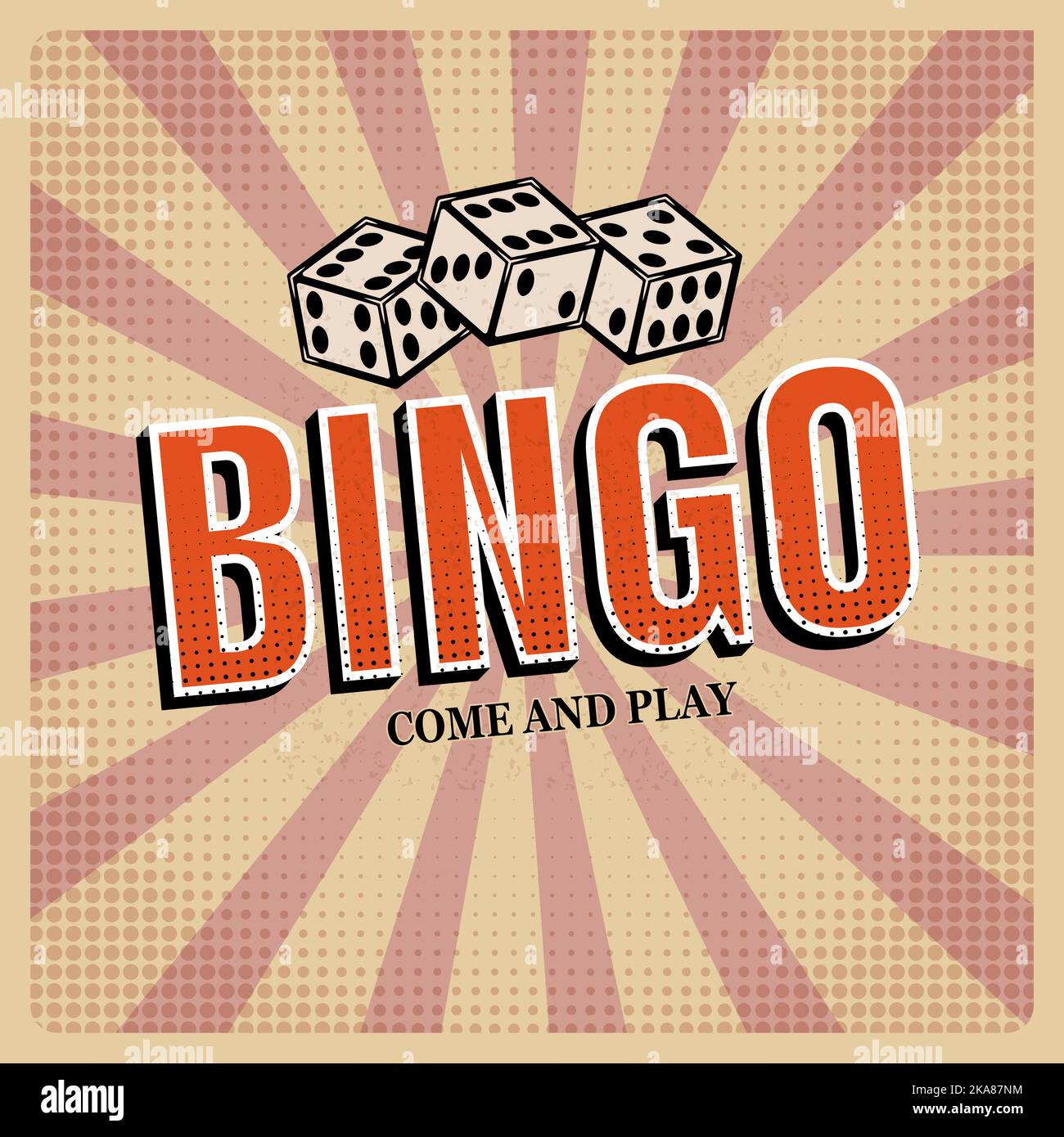Bingo retro poster, comic, dice. Vector illustration vintage Stock ...