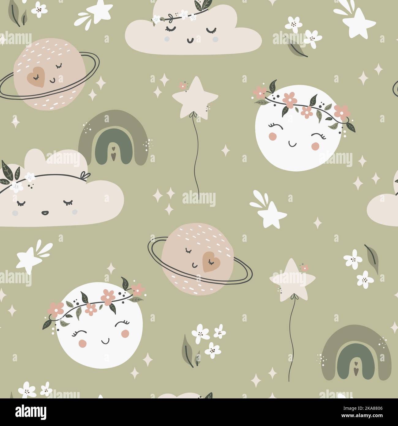 Cute seamless childish simple pattern for kids with cute moons and ...