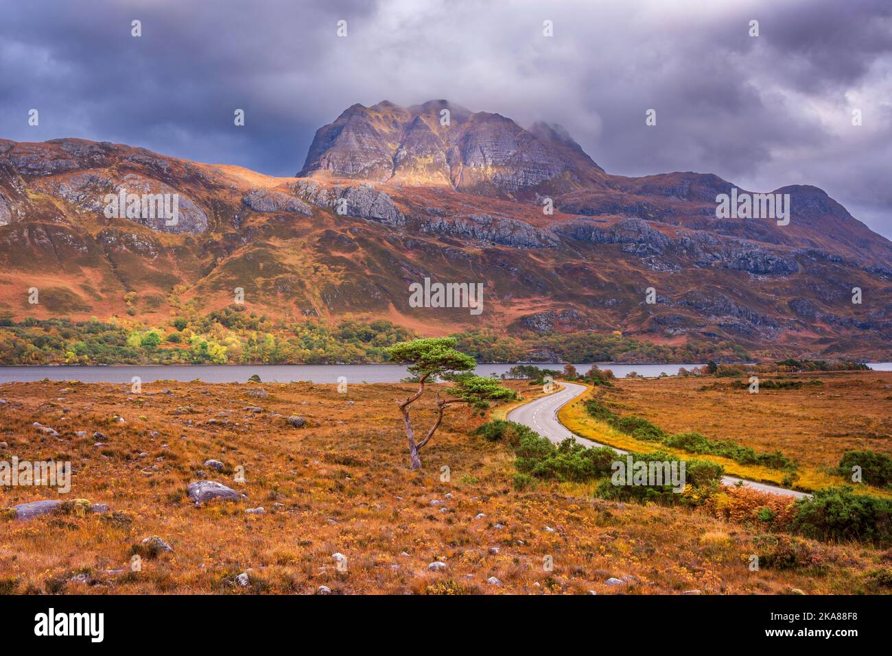 Mount Slioch viewed across Loch Maree in the region of north west ...