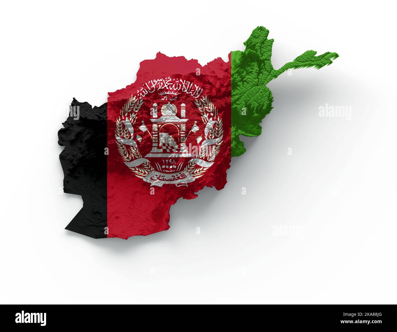 A 3d illustration of the Afghanistan map and flag isolated on a white ...