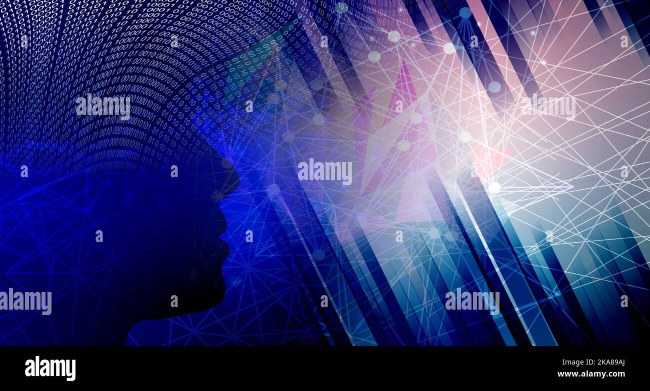 An illustration of an abstract digital background with human face, code ...