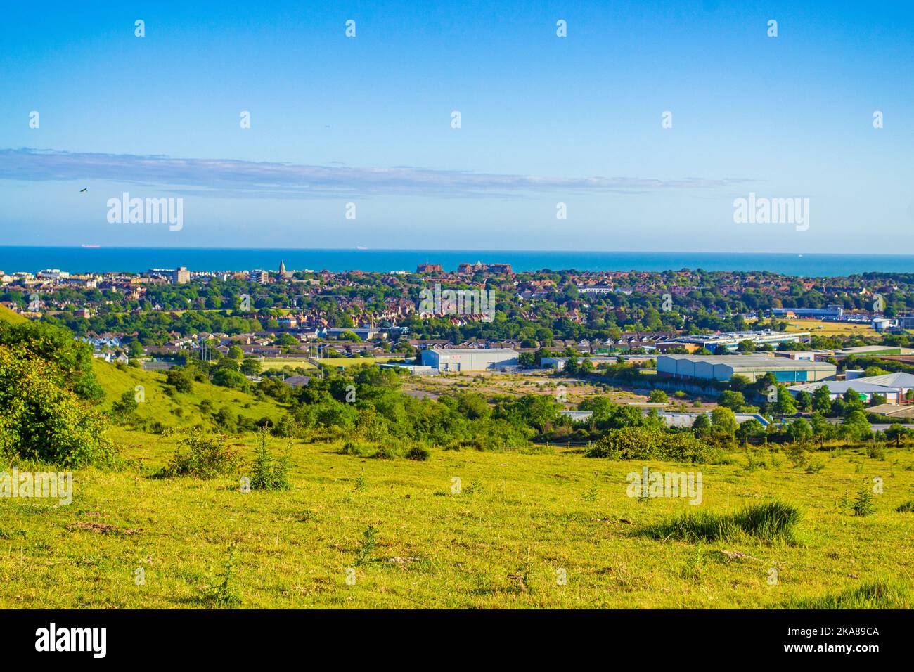 Scenic view of Folkestone city and English Channel , Kent, England ...