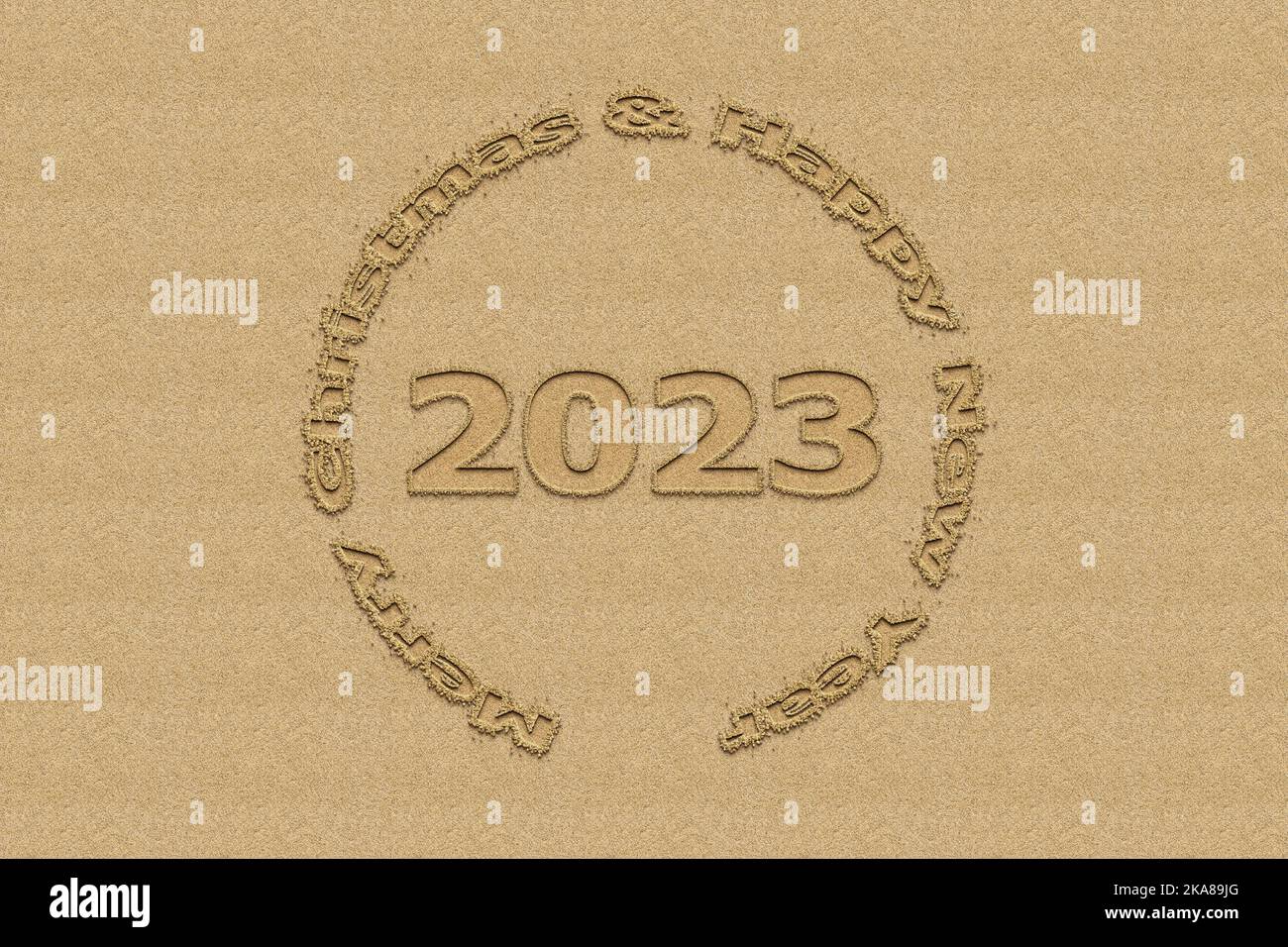 3D illustration New Year concept 2023 design with text sand design ...