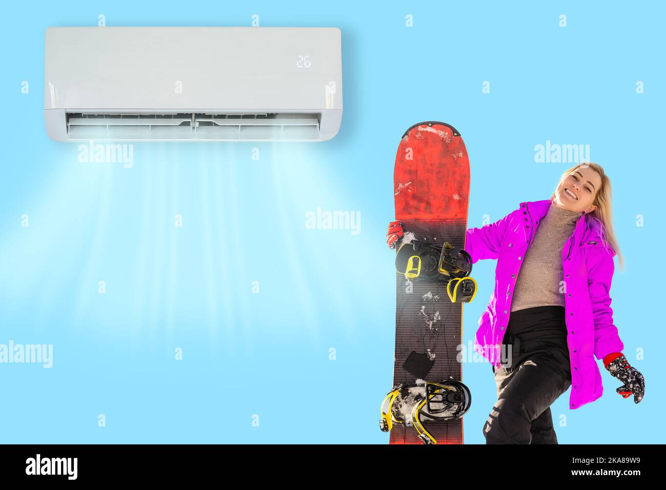 Woman under the air conditioner Stock Photo - Alamy
