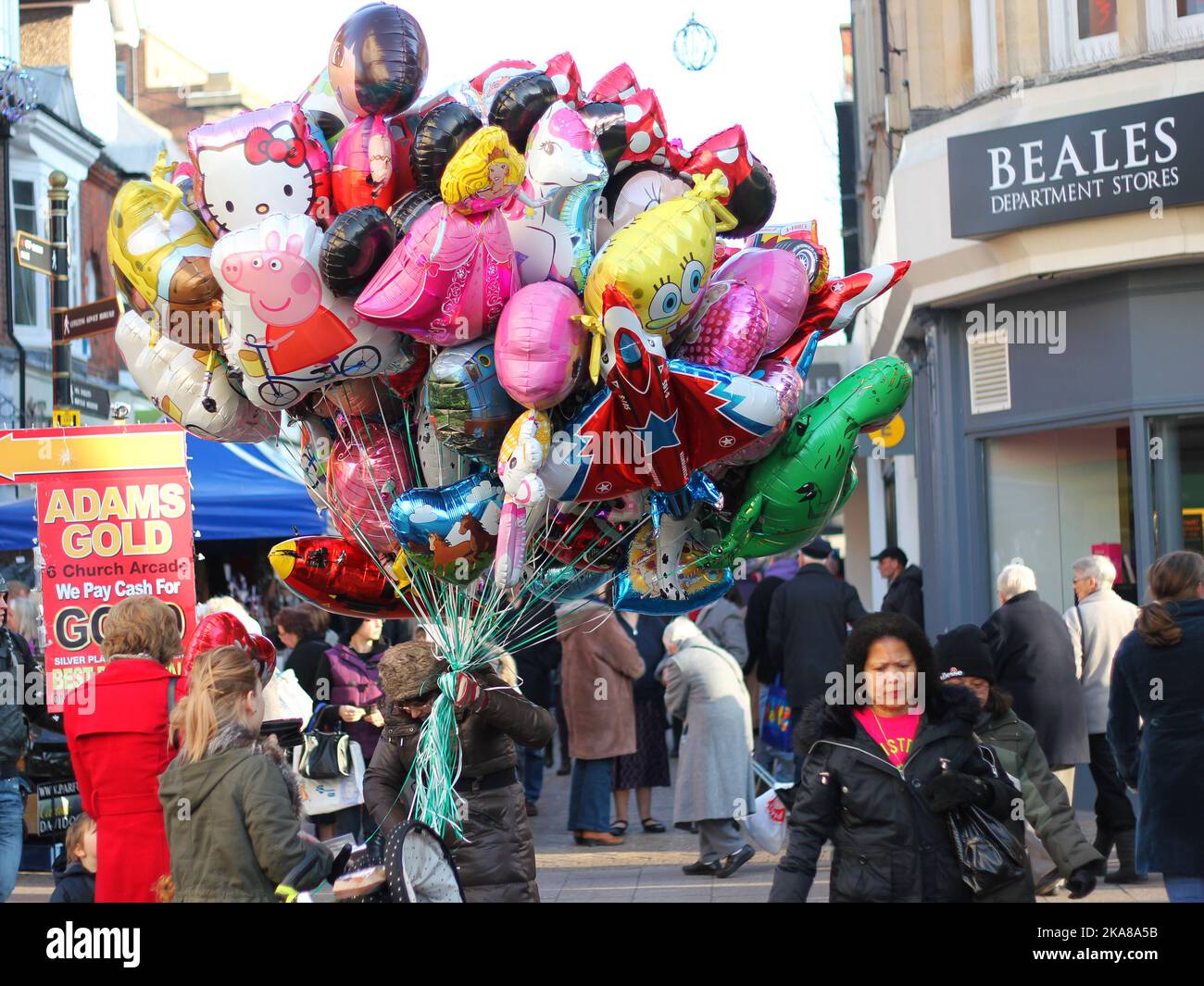 Balloon seller selling various balloons in Bedford town Centre, United ...