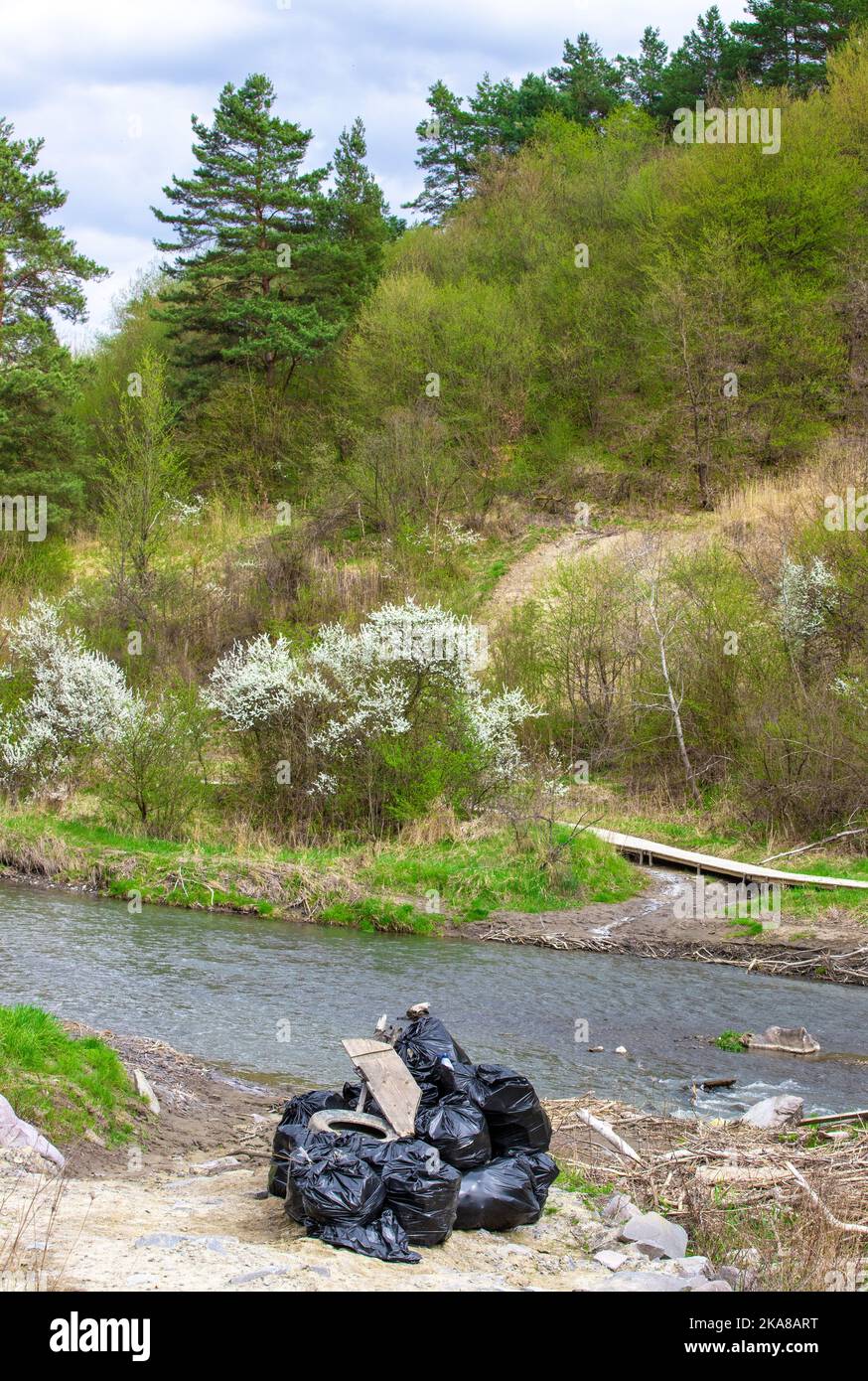Garbage bags collected from nature, recycle, pollution Stock Photo - Alamy