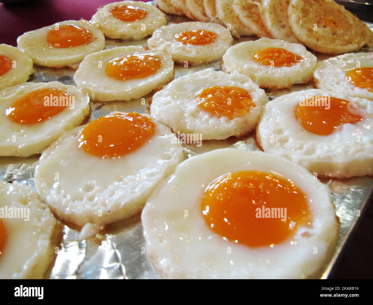 Food breakfast many fried egg on tray for thai customer people eat ...