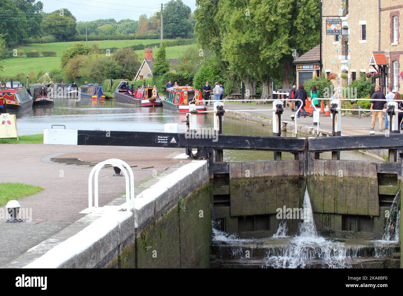 Lock gates at stoke Bruerne canal in n Northamptonshire, United Kingdom ...