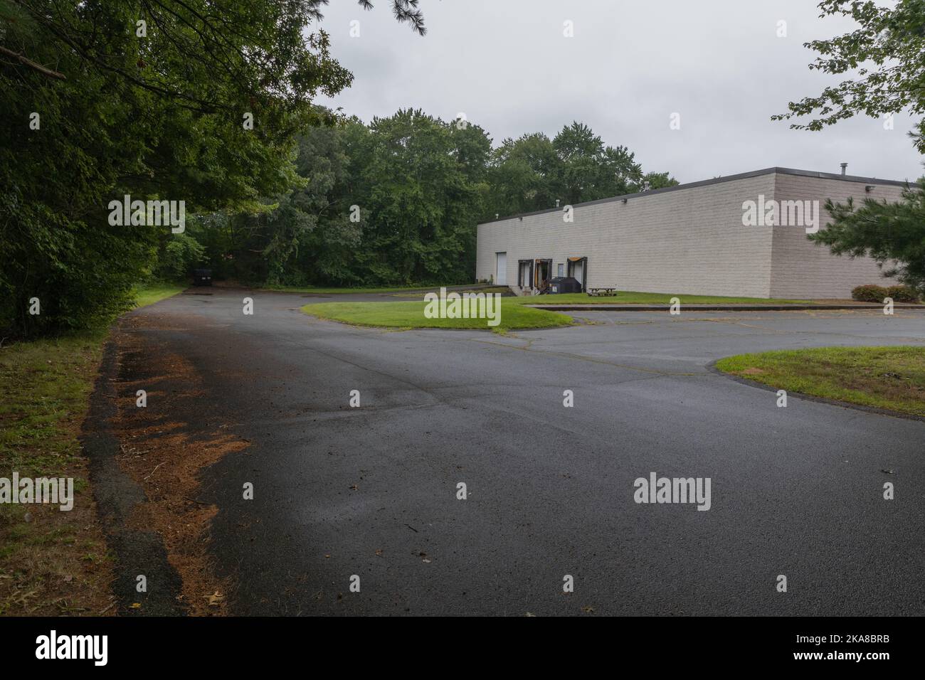 A view of an exterior of a commercial building for manufacturing or ...