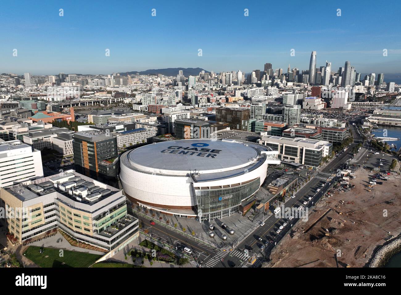 A general overall aerial view of the Chase Center, Wednesday, Oct. 26 ...