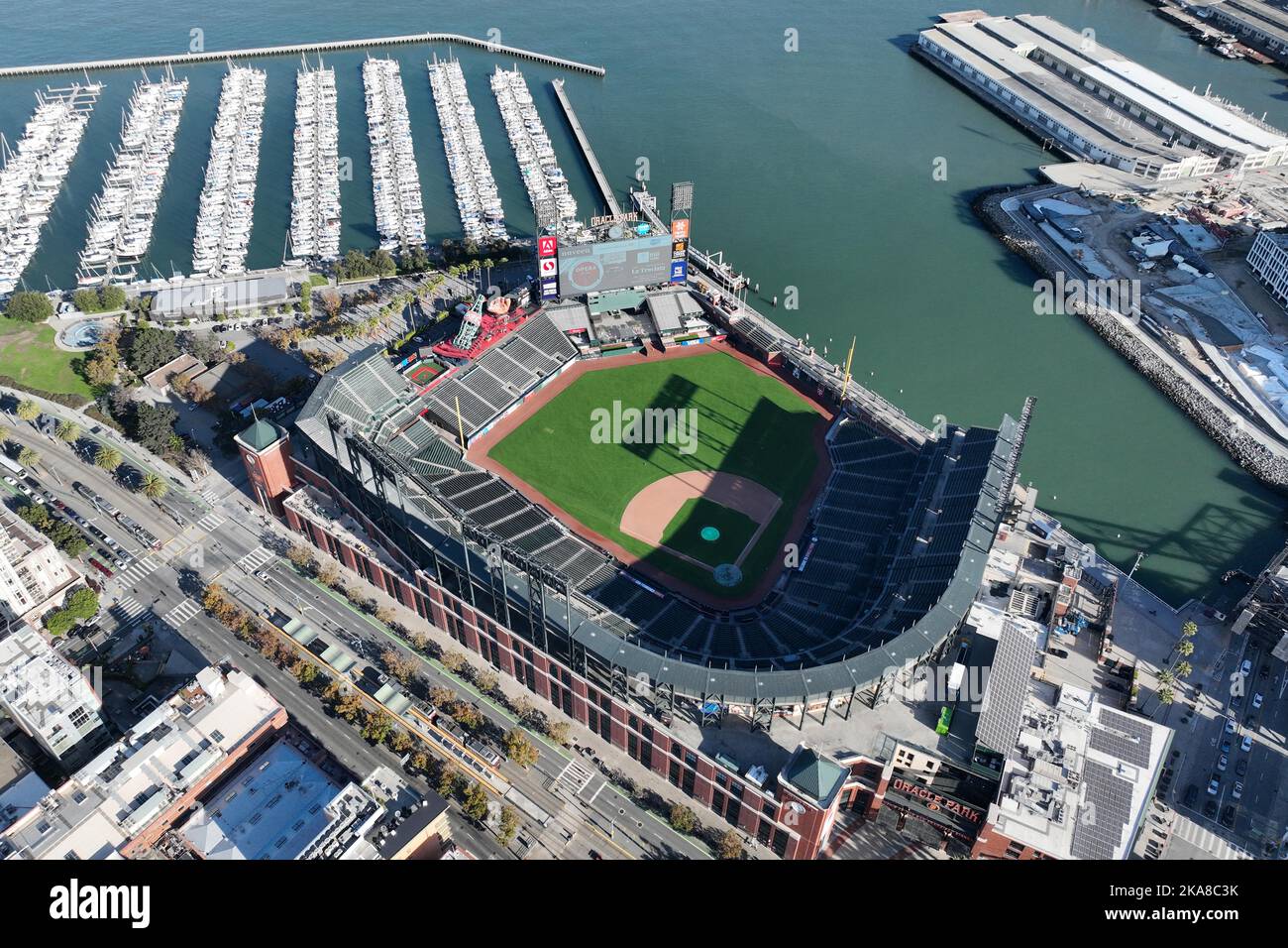 A general overall aerial view of Oracle Park, Wednesday, Oct, 26, 2022 ...