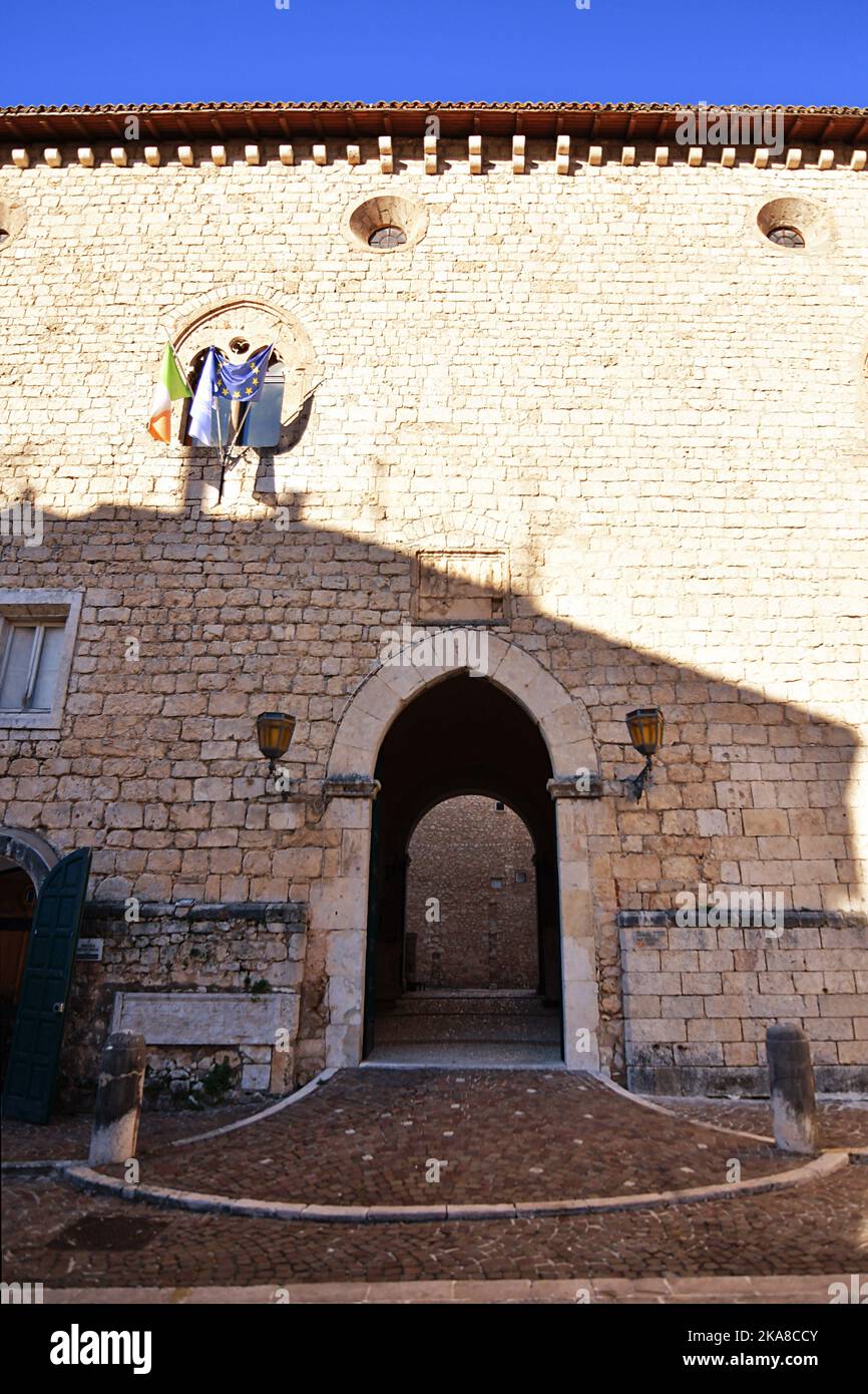 The town hall of Atina, a historic town in the province of Frosinone ...