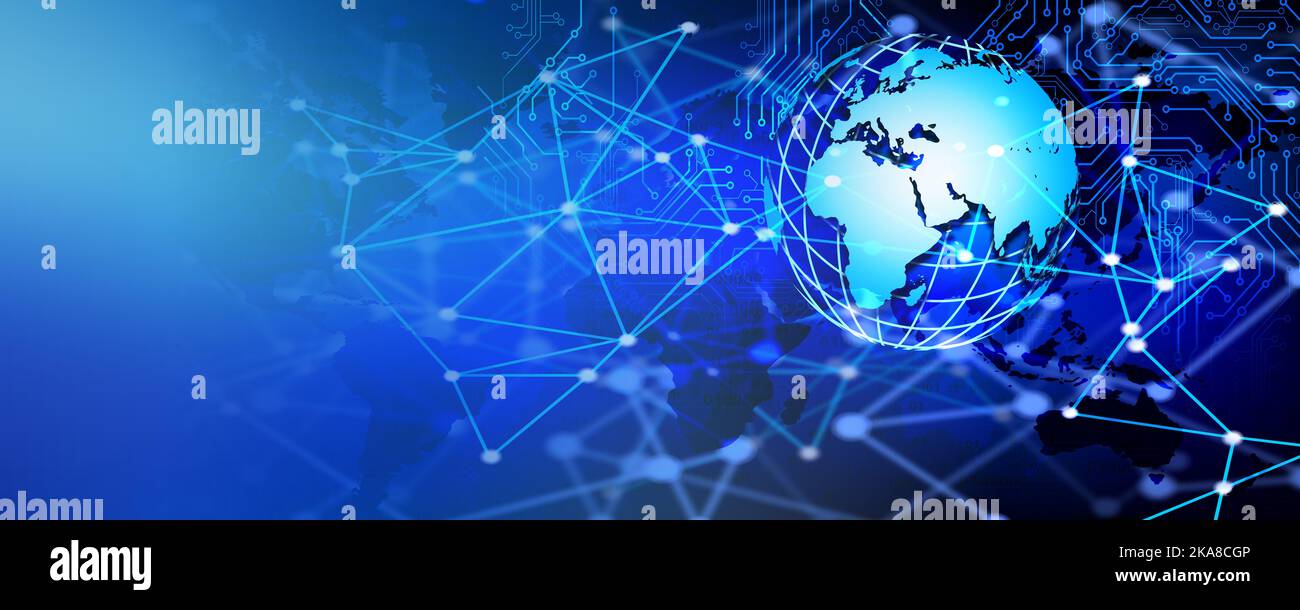 An illustration of a blue abstract digital background with Earth and ...