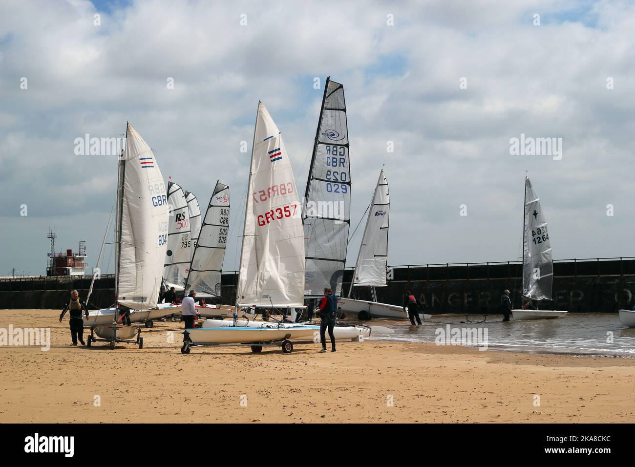 Sailing club yachts on the beach at Gorleston, Norfolk, United Kingdom ...