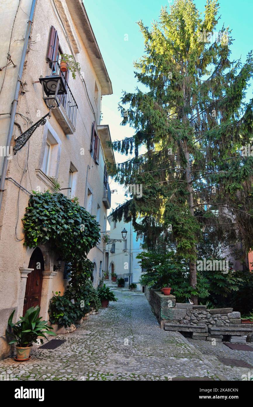 A small street between ancient buildings in Atina, a historic town in ...