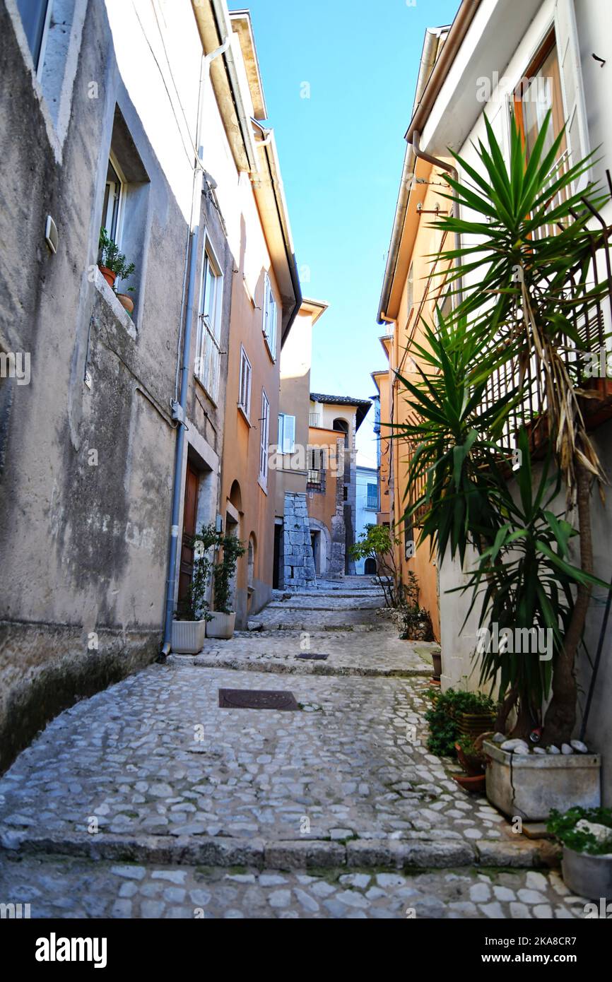 A small street between ancient buildings in Atina, a historic town in ...