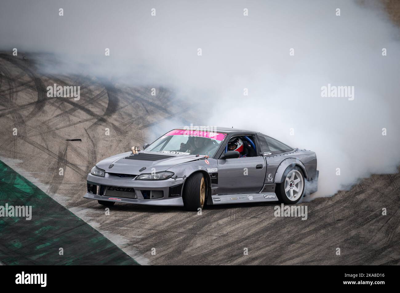 Nissan Silvia S13 5 drifting on the racing circuit, S13 S15 Stock Photo ...