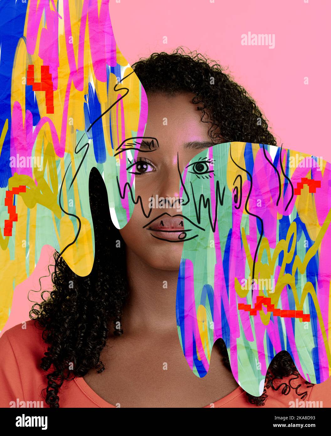 Contemporary art collage. Modern design. Young beautiful african woman ...