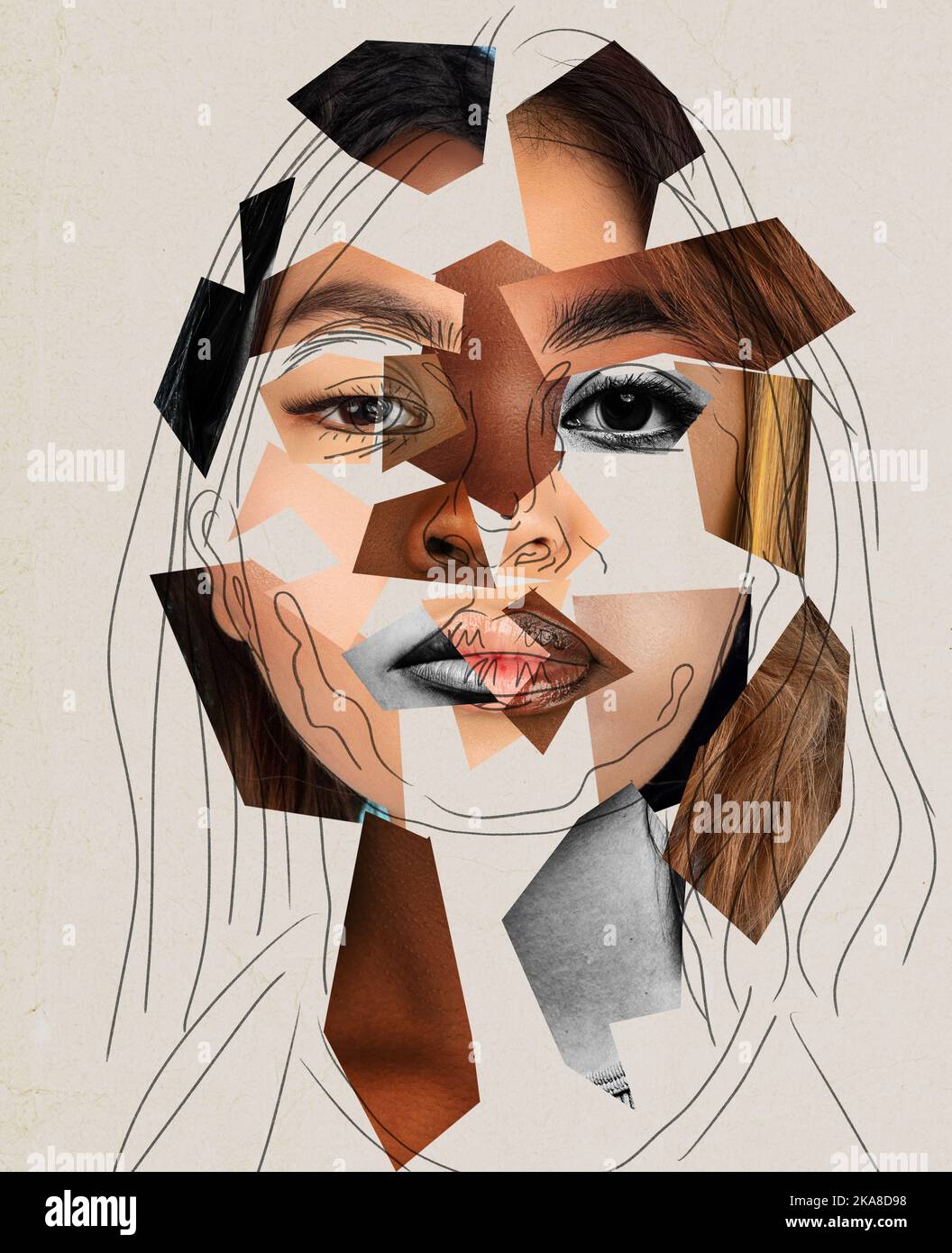 Contemporary art collage. Modern design. Female face made from ...
