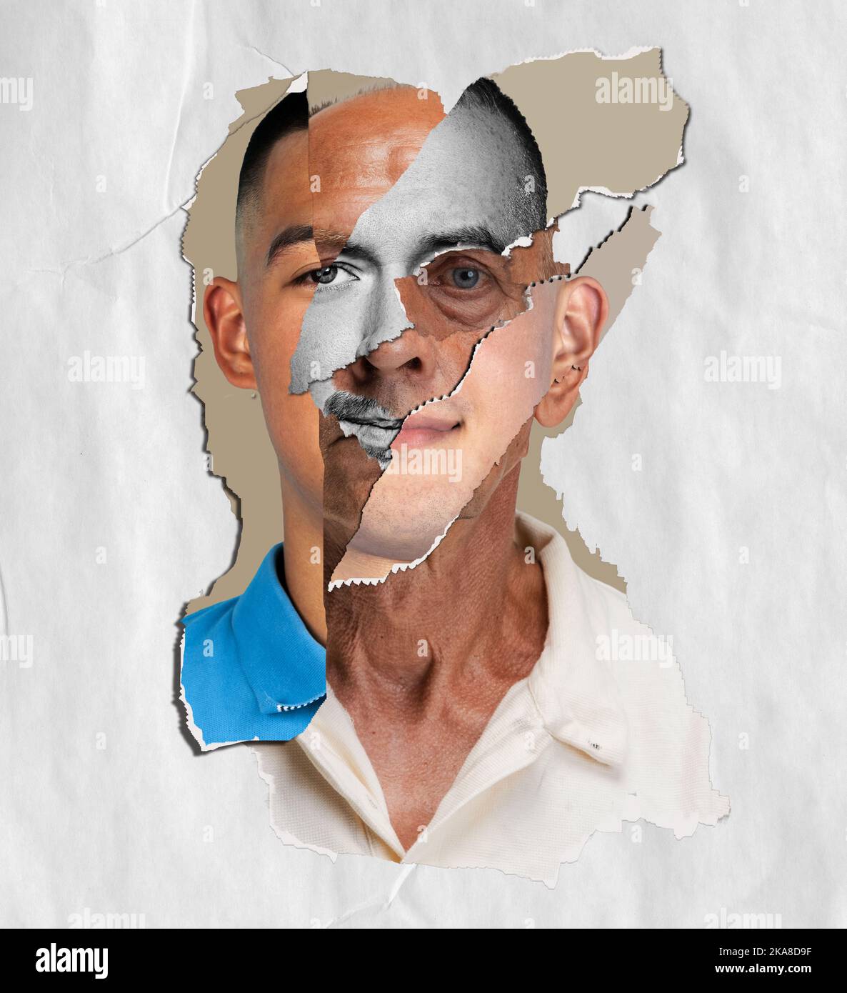 Contemporary art collage. Modern design. Male face made from different ...