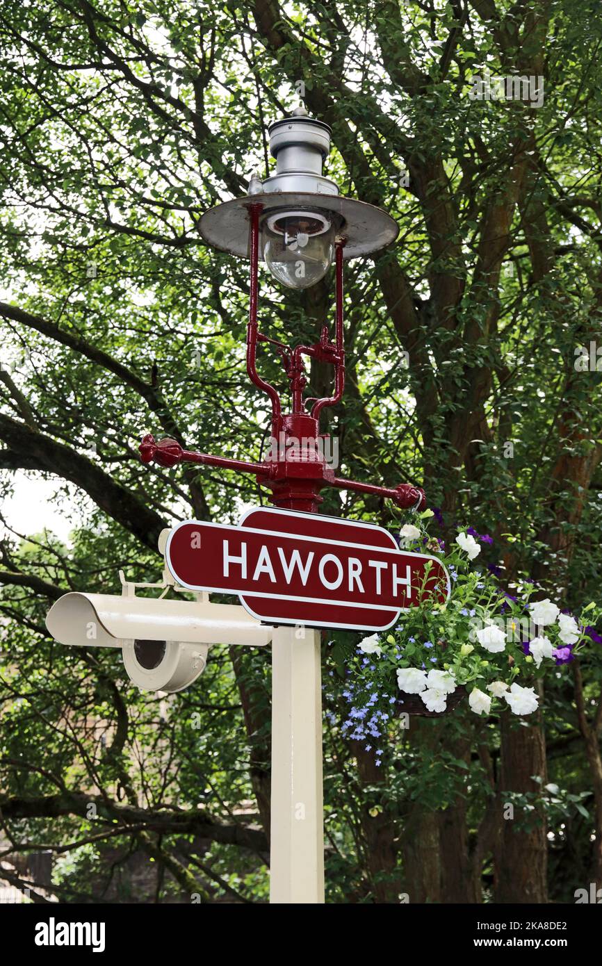Haworth station sign on Keighlet & Worth Valley Railway Stock Photo - Alamy