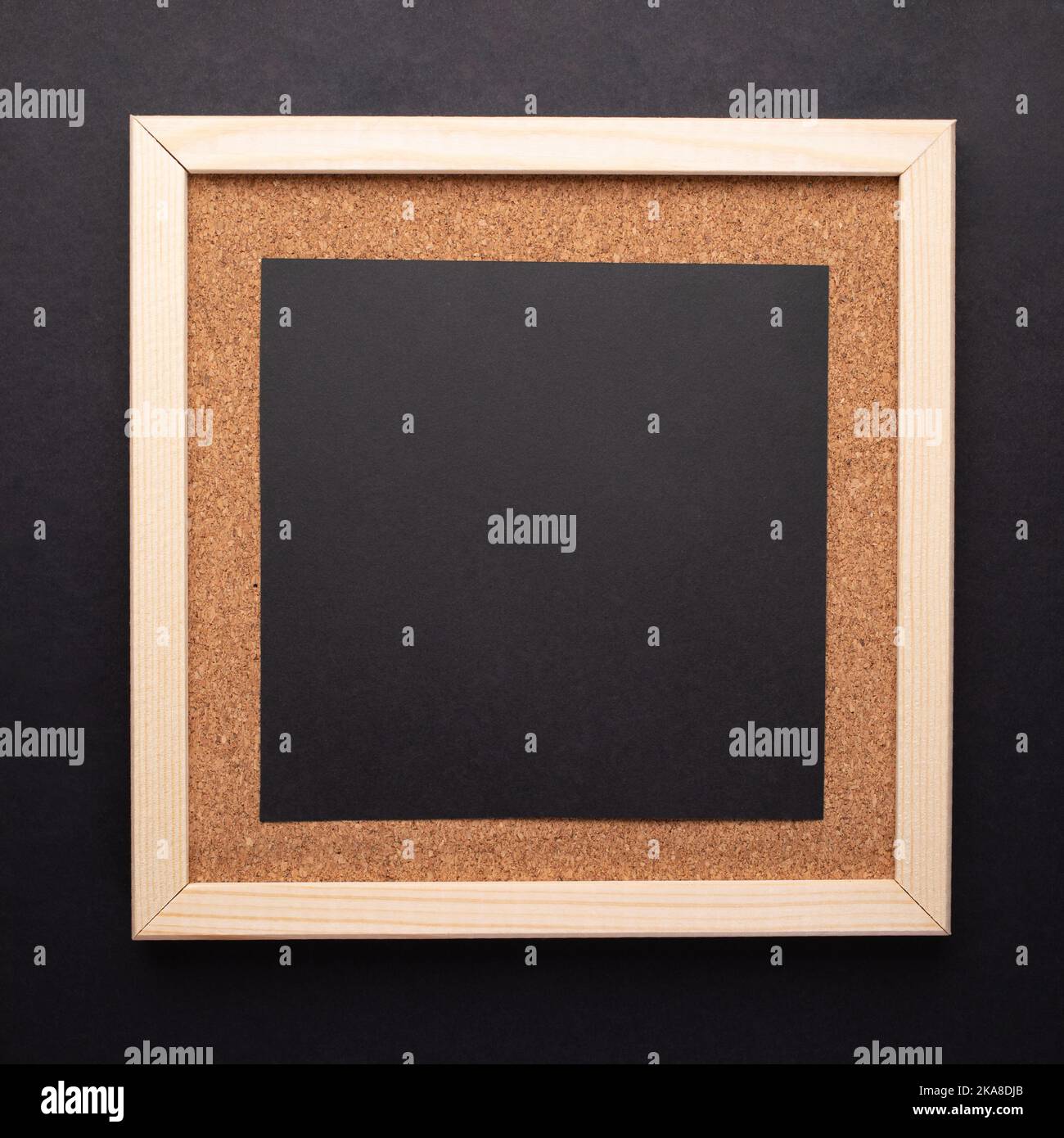 Cork note board with wooden frame, black square sheet for text or ...