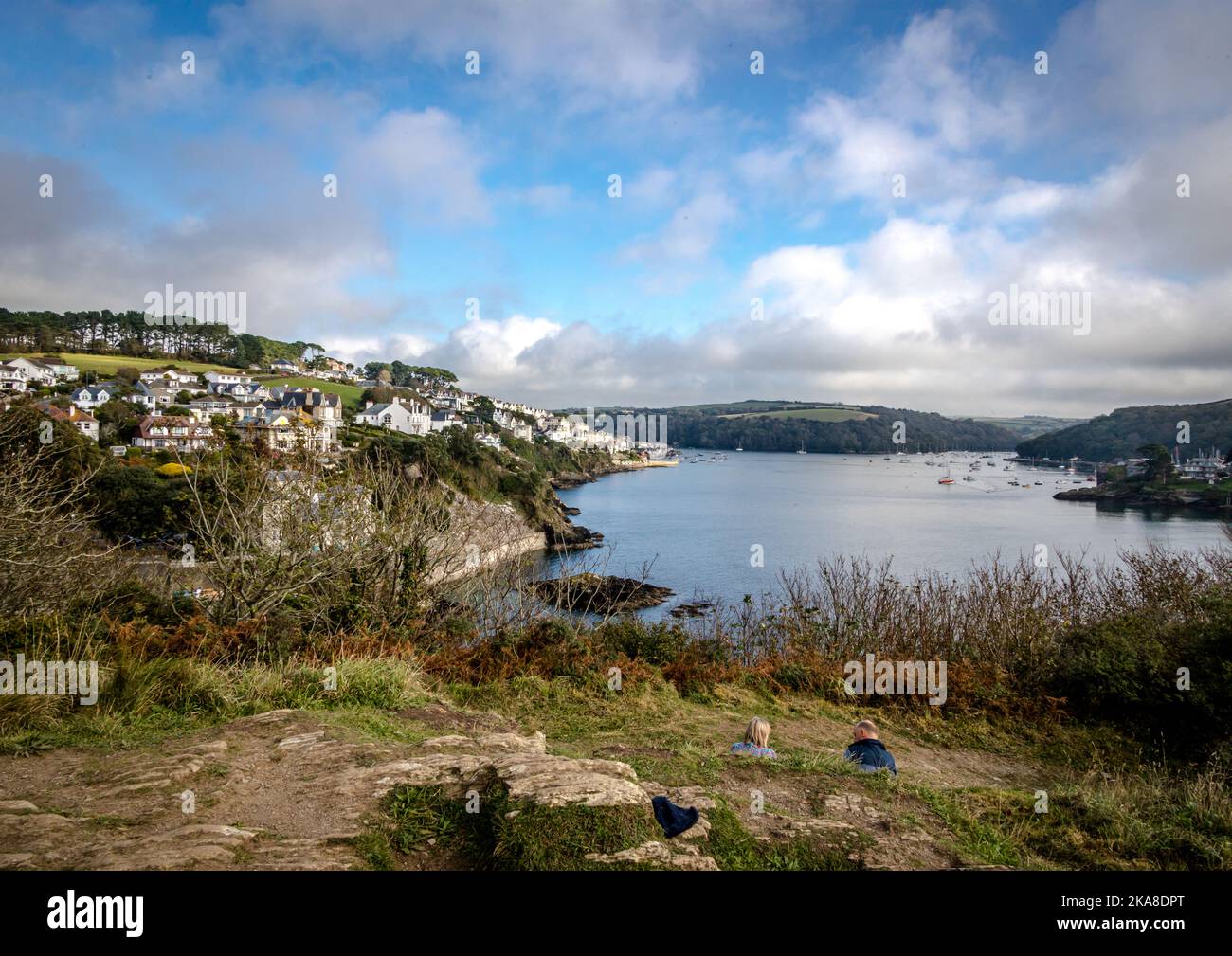 The seaside town of Fowey from the estuary Stock Photo - Alamy