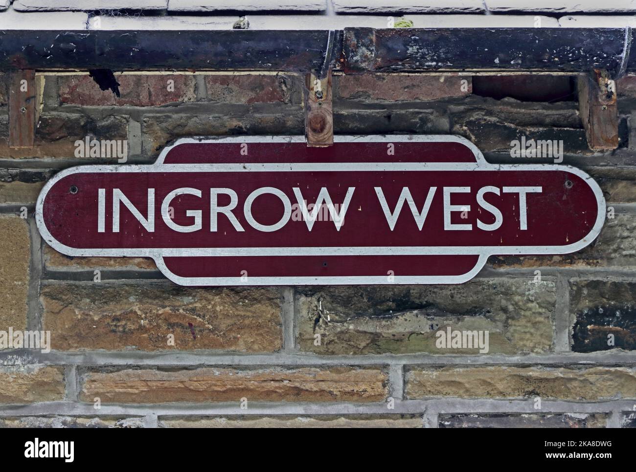 Ingrow West station sign on Keighley & Worth Valley Railway Stock Photo ...