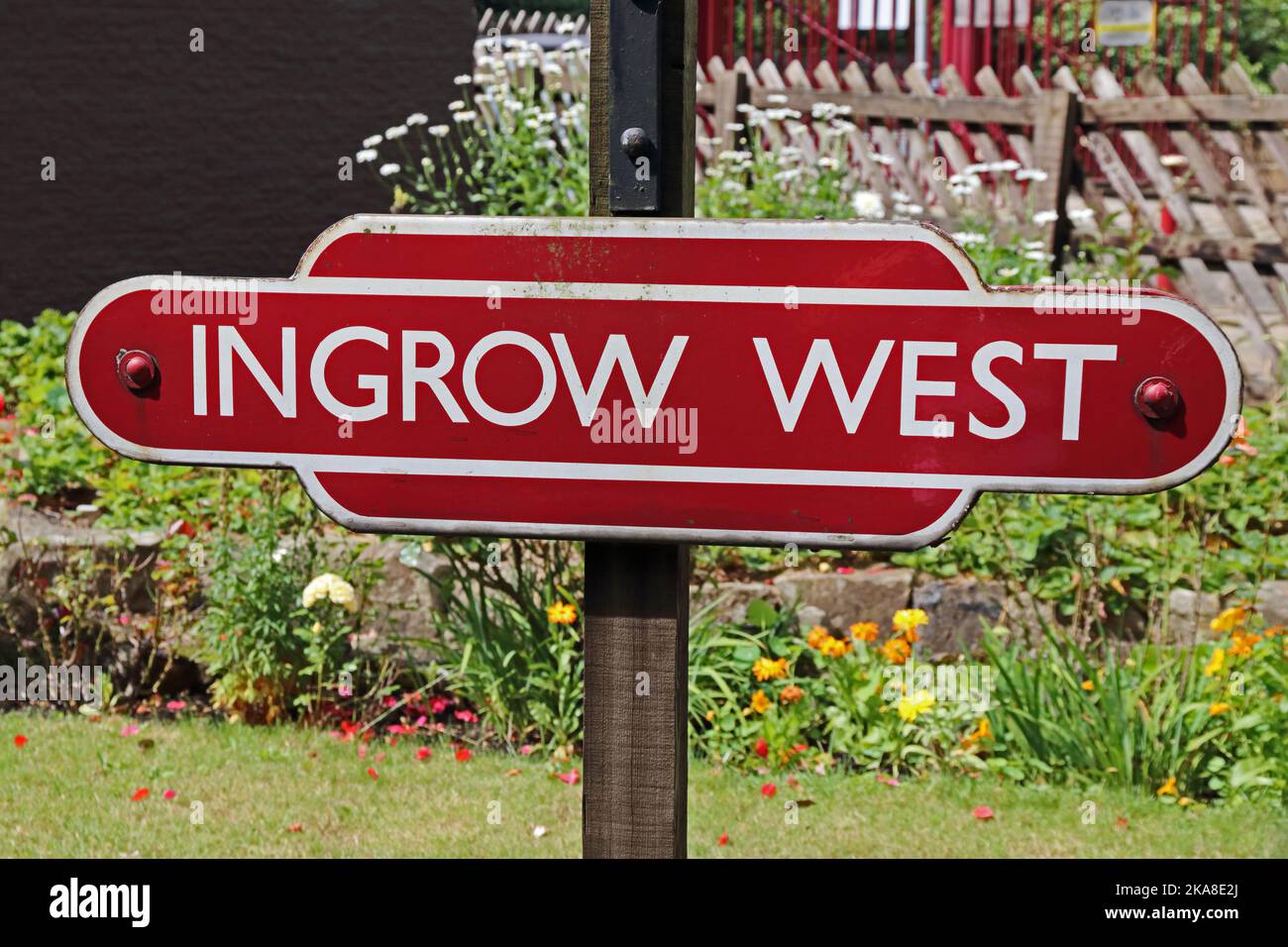 Ingrow West station sign on Keighley & Worth Valley Railway Stock Photo ...