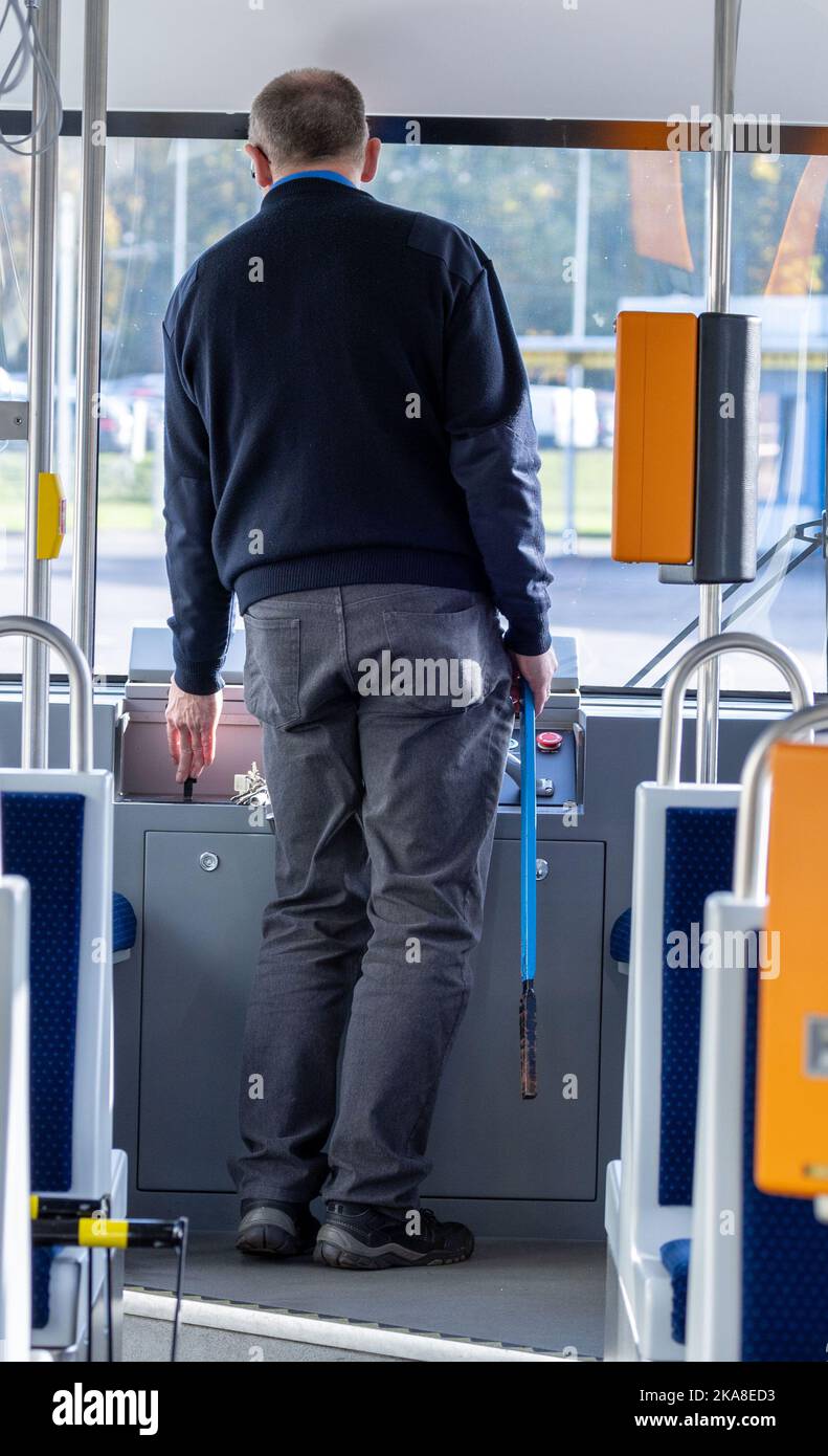 28 October 2022, Mecklenburg-Western Pomerania, Schwerin: A streetcar ...