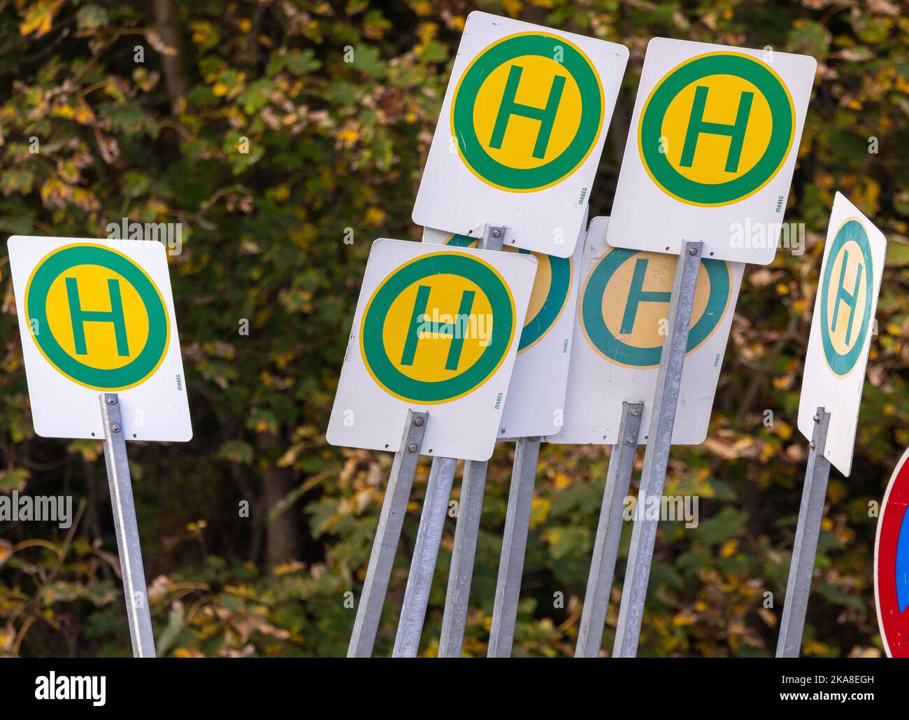 28 October 2022, Mecklenburg-Western Pomerania, Schwerin: Stop signs ...