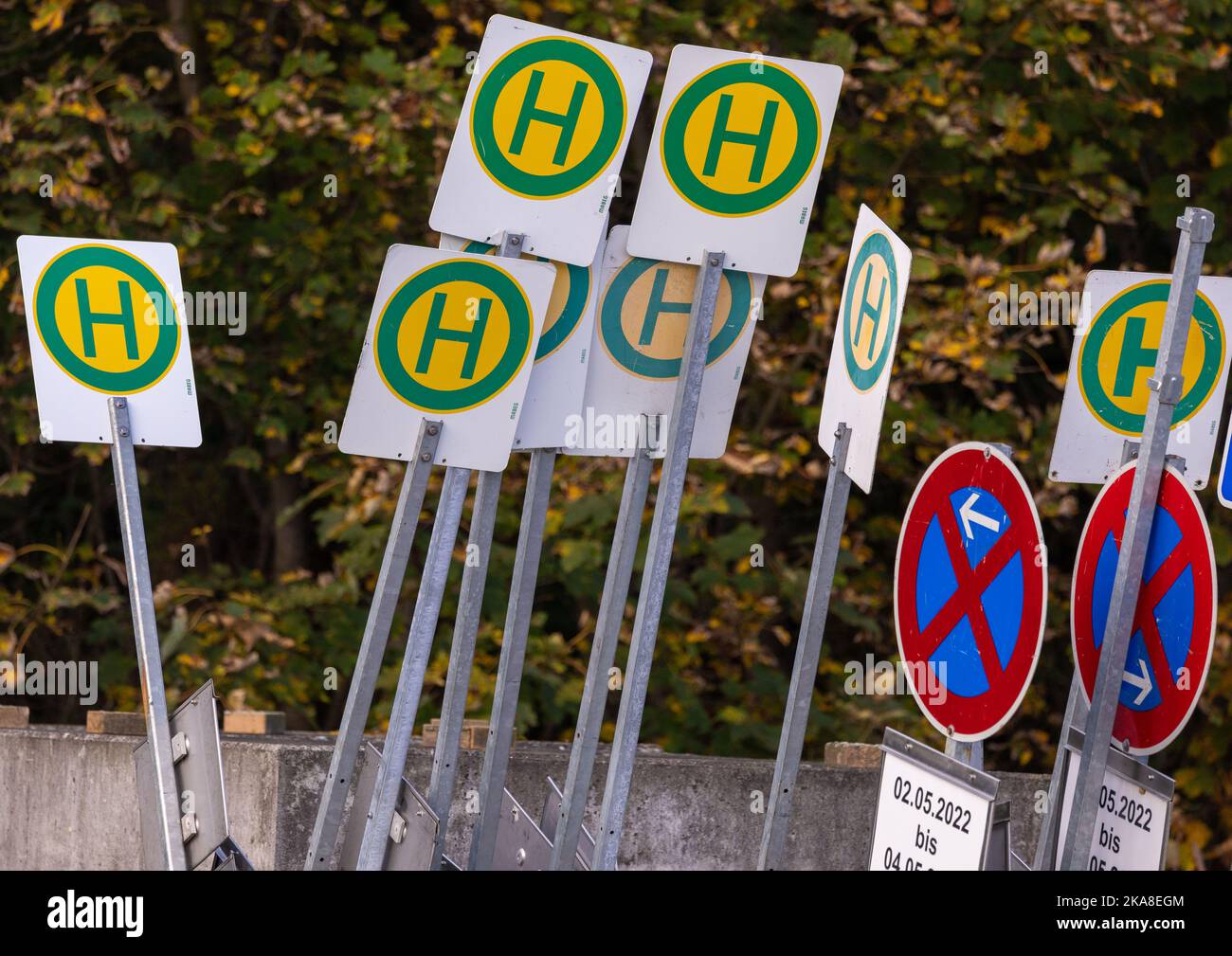 28 October 2022, Mecklenburg-Western Pomerania, Schwerin: Stop signs ...