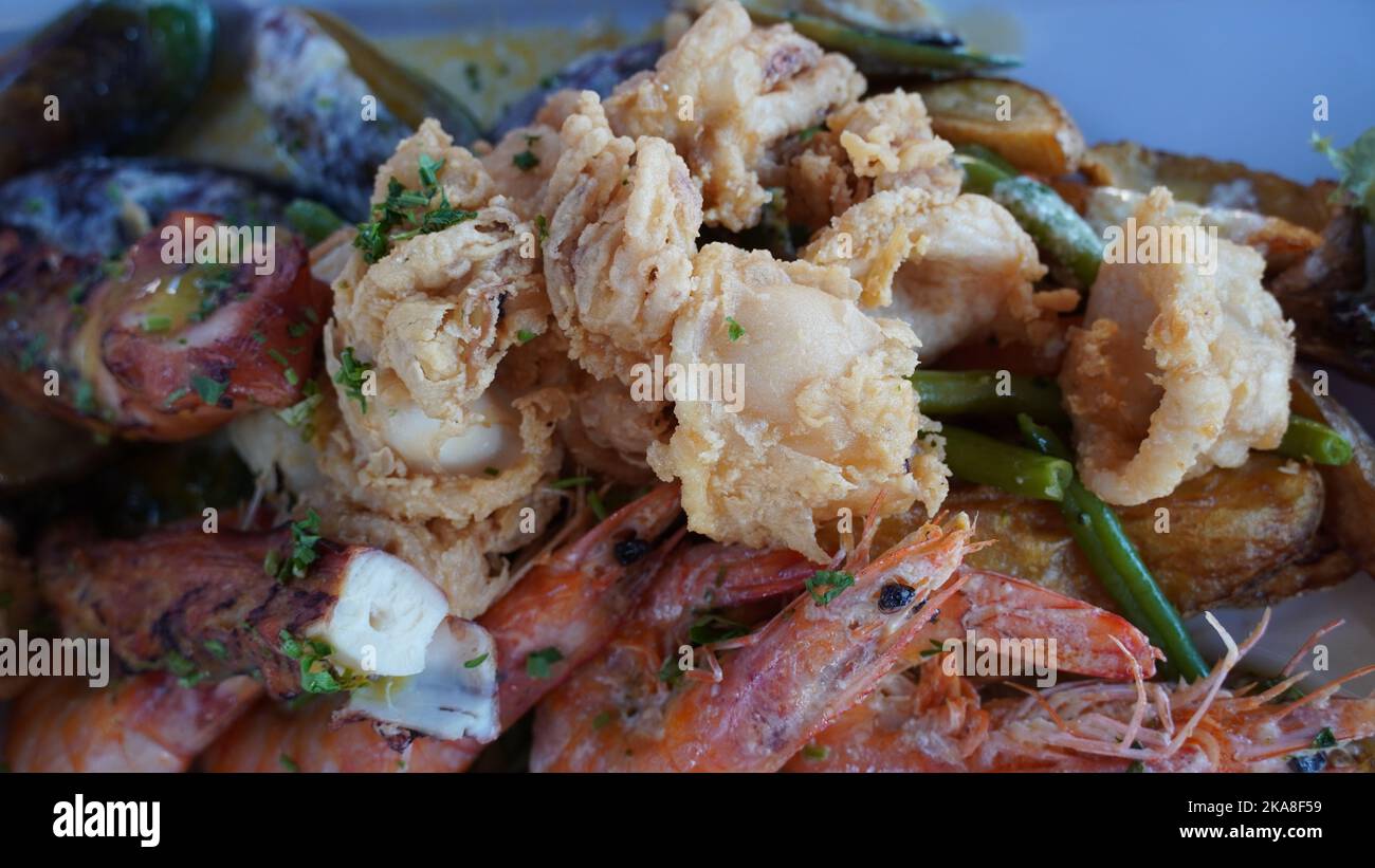 Cyprus fish and seafood meze at harborside restaurant. Huge meze meal ...