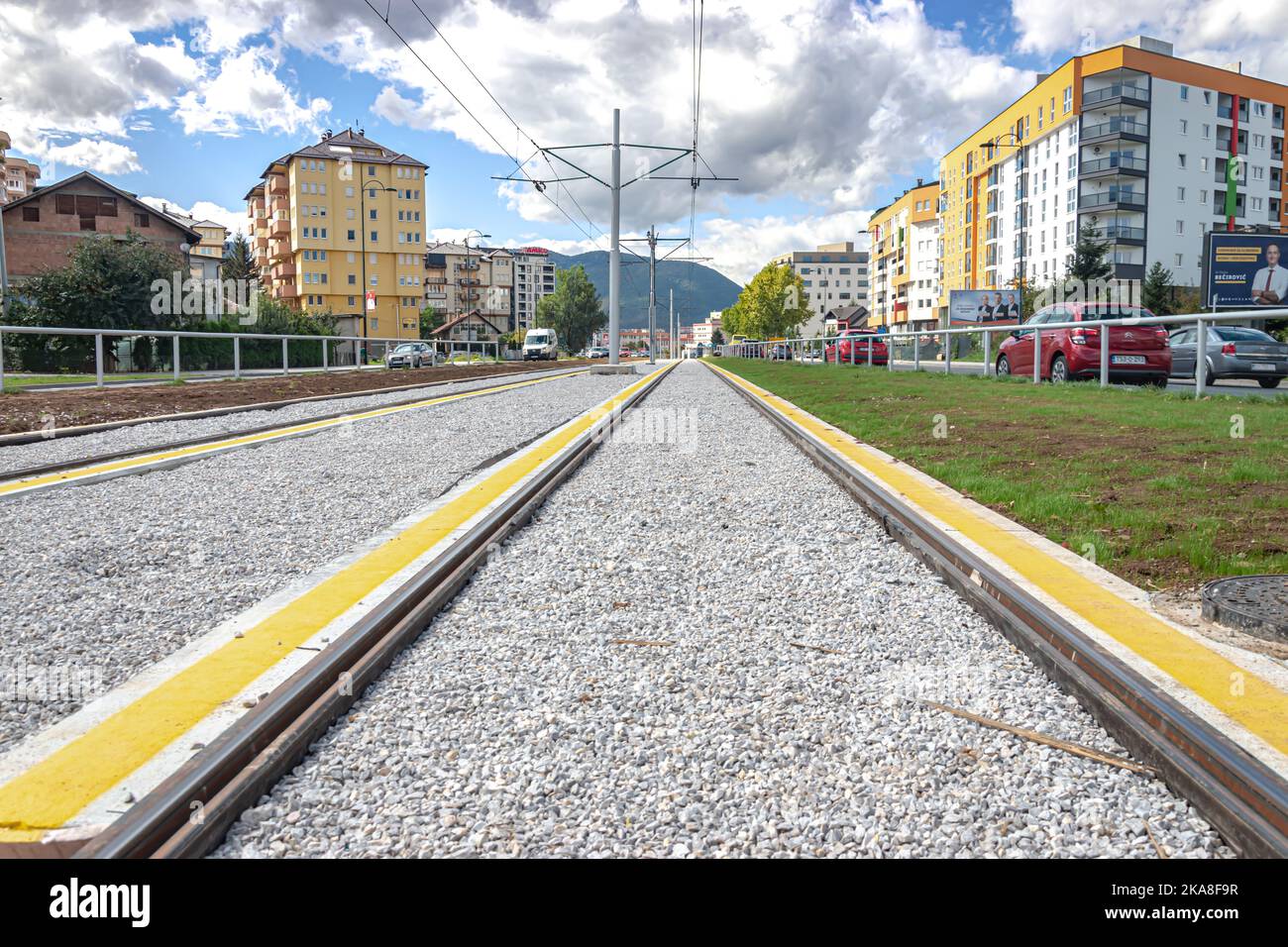 Renovated Sarajevo tram line between Cengic Vila and Ilidza Stock Photo ...