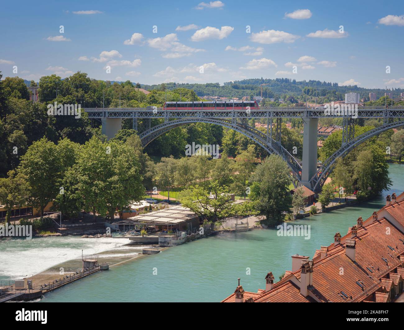 travel to Bern, Switzerland in summer. View of the river Aare and ...