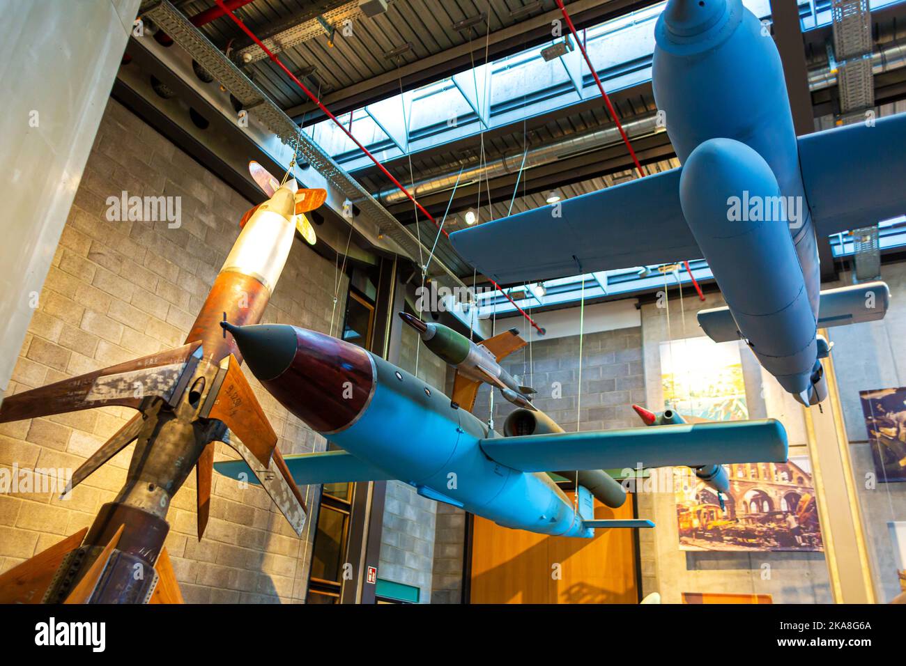 Interior of the Aviation Museum in Berlin. Exhibition aircraft of World ...