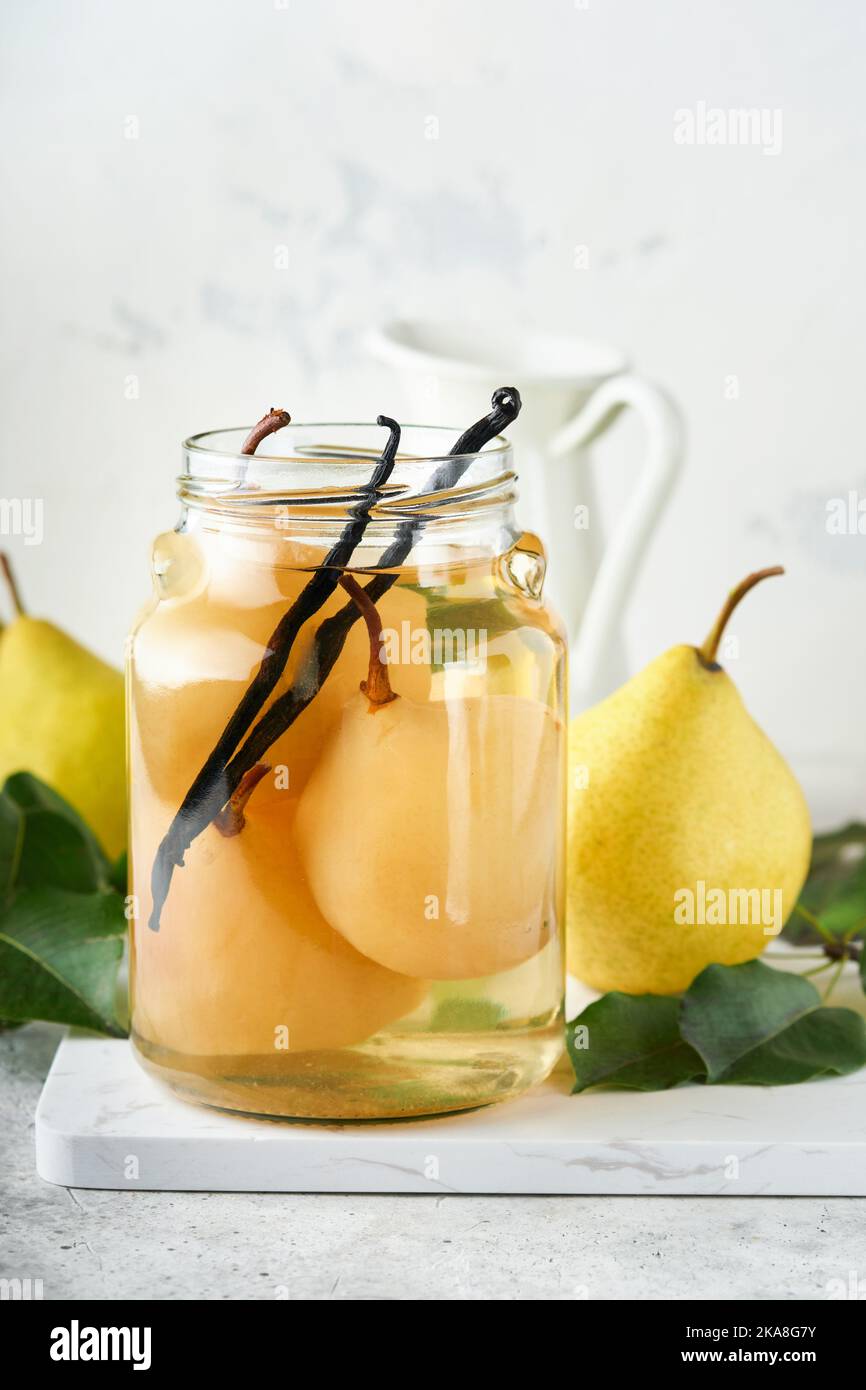 Canned pear compote with vanillin. Pear compote. Homemade delicious ...
