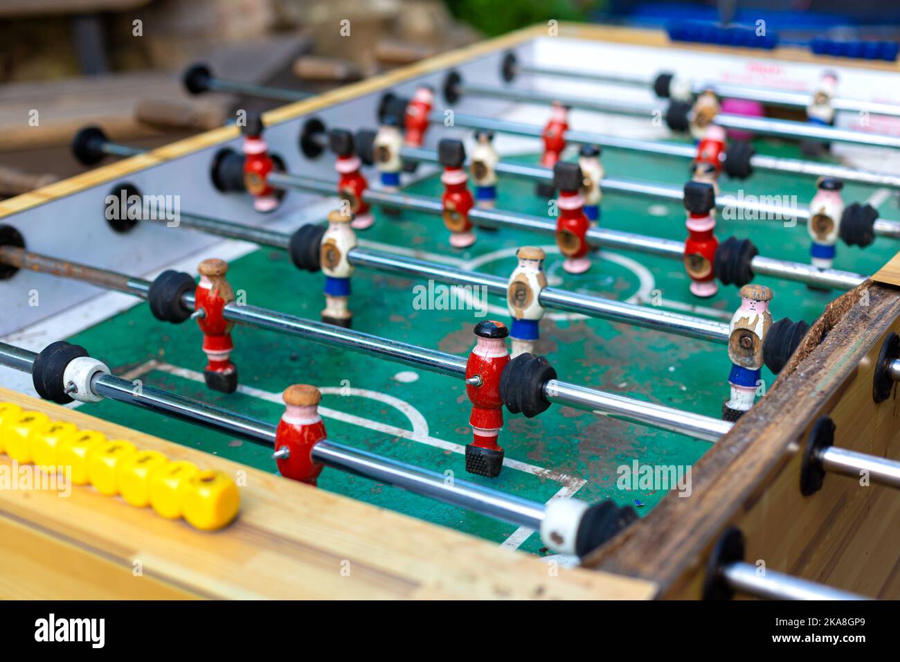 Old tabletop soccer or foosball game Stock Photo - Alamy