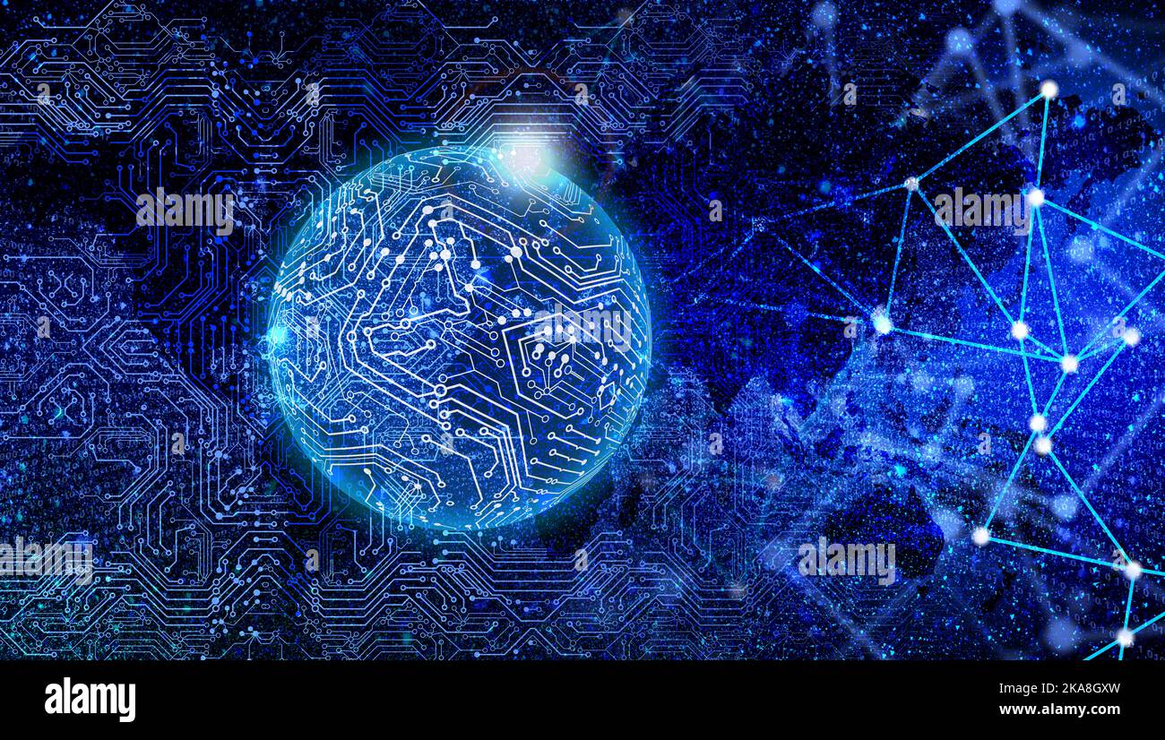 Abstract futuristic globe cogs technology background concept.Speed ...