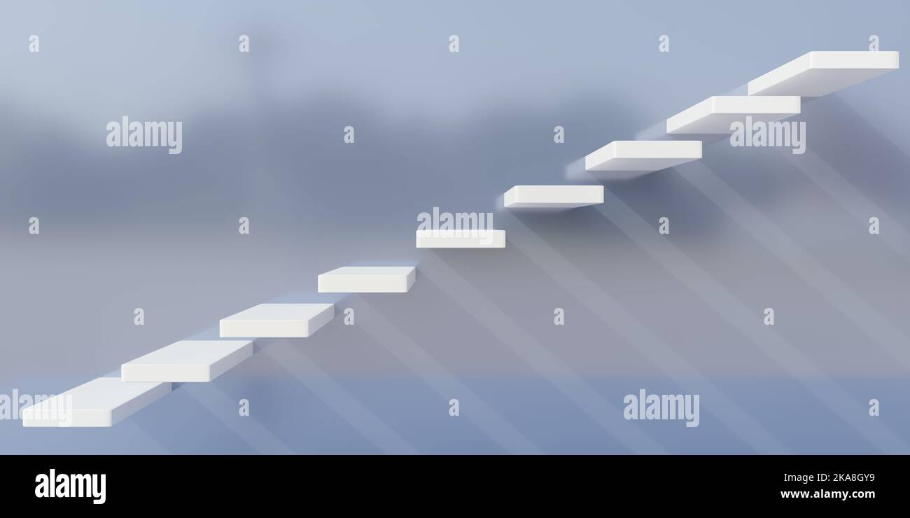 White Stairs going upward. Staircase on wall. Business growth and rise ...