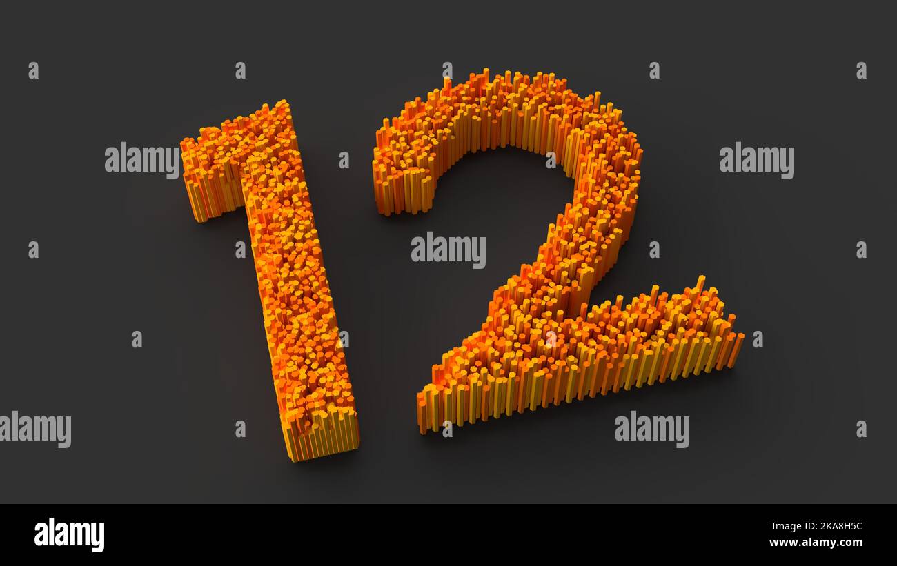 An illustration of a orange and red number 12 isolated over dark ...