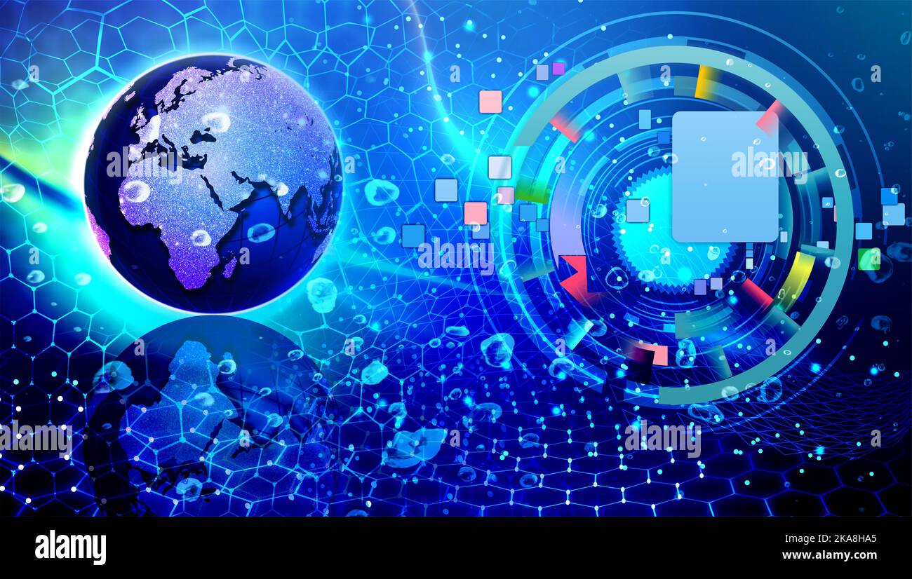 An illustration of a blue abstract digital globe network technology ...