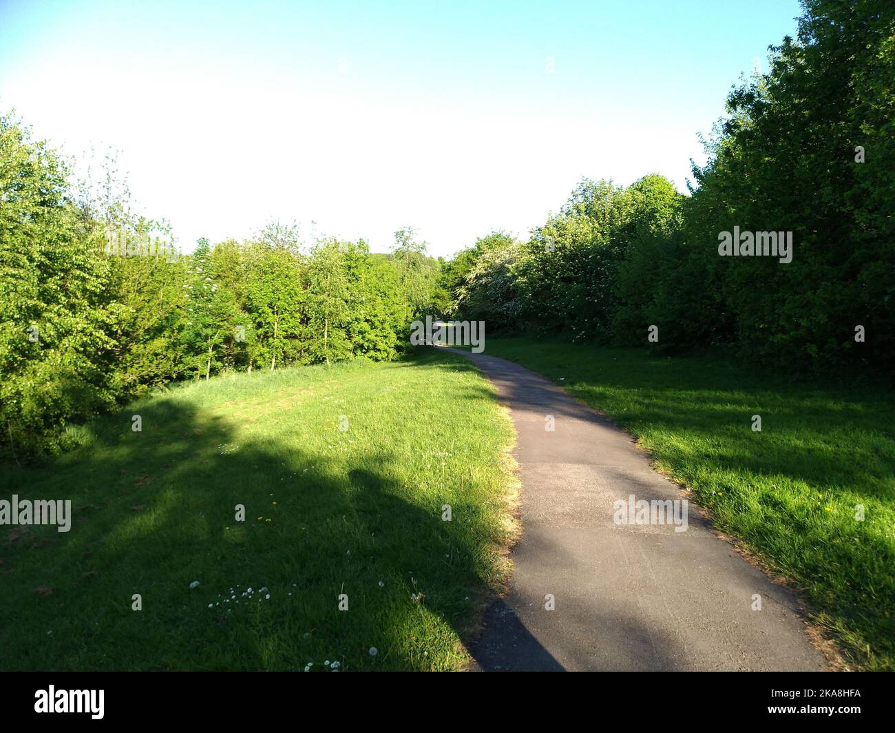 A long walking trail in a bright green park Stock Photo - Alamy