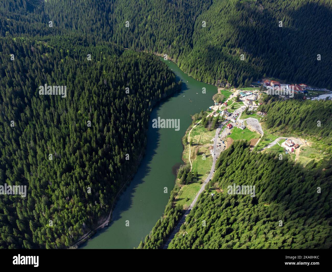Aerial landscape with Red Lake - Romania, summer, spring Stock Photo ...